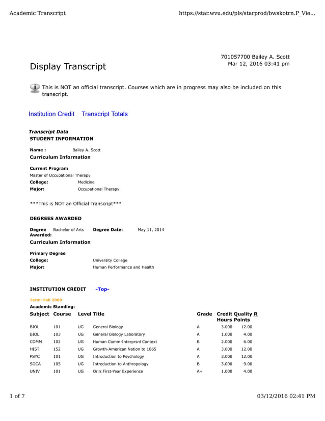 Unofficial_Transcript | PDF | Undergraduate Education | College Education
