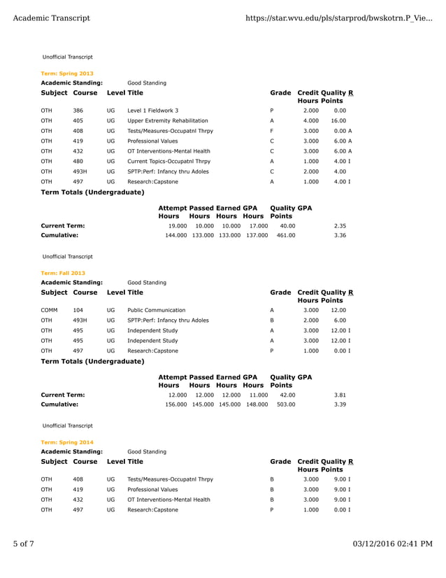 Unofficial_Transcript | PDF | Undergraduate Education | College Education