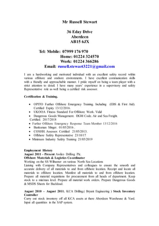 Mr Russell Stewart CV | DOCX | Logistics | Business