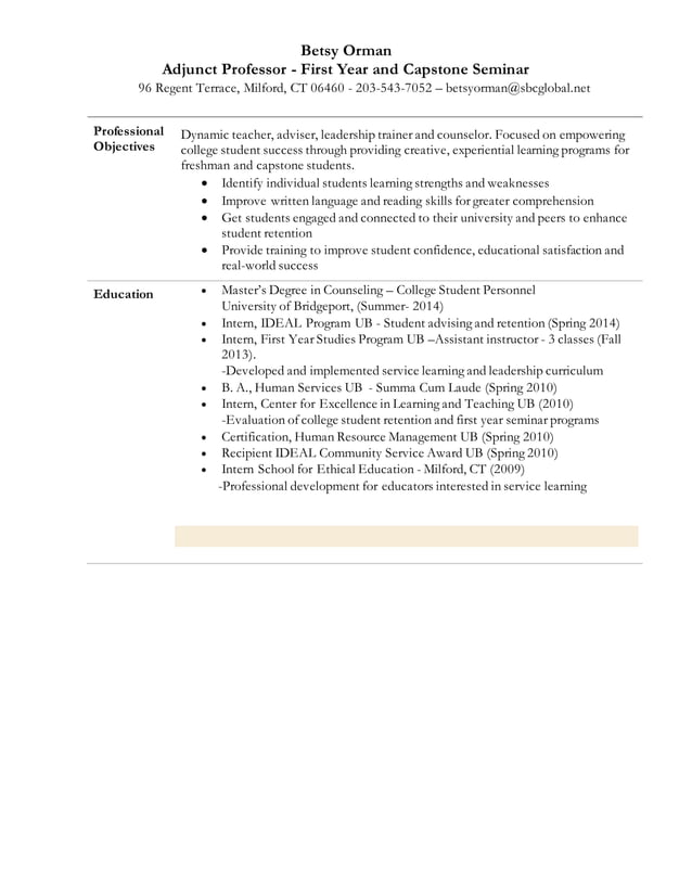 Resume for Adjunct Professor | PDF