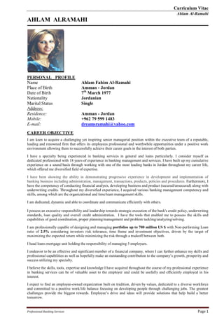 CV Ahlam Al-Ramahi (Sep 2015) | PDF | Home Financing | Personal Debt