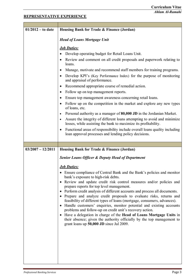 CV Ahlam Al-Ramahi (Sep 2015) | PDF | Home Financing | Personal Debt