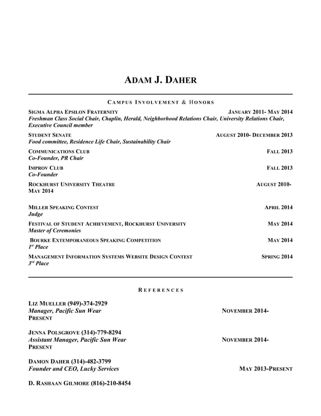 Adam J. Daher Resume | DOC | Marketing and Advertising | Business