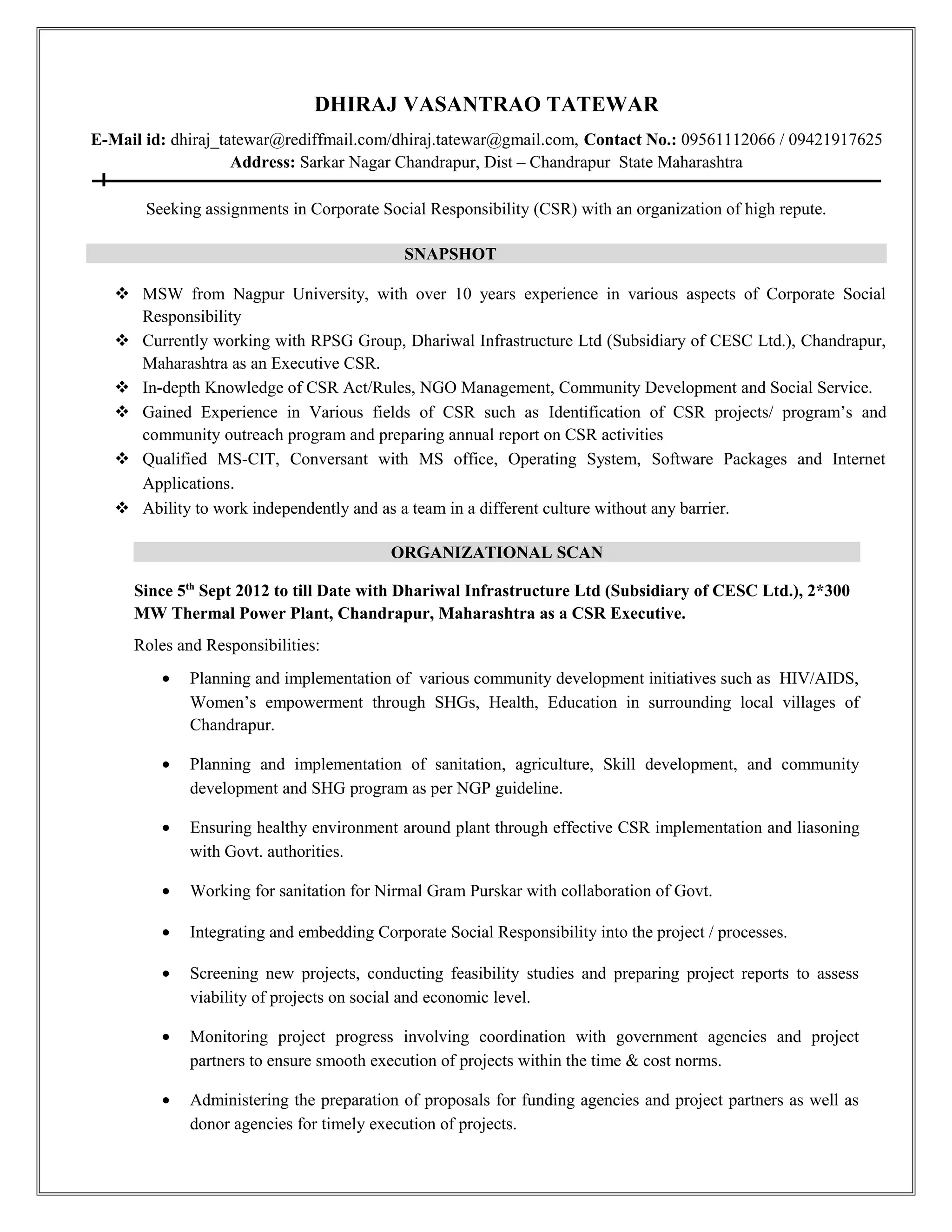 CV CSR dhiraj 1 | DOC