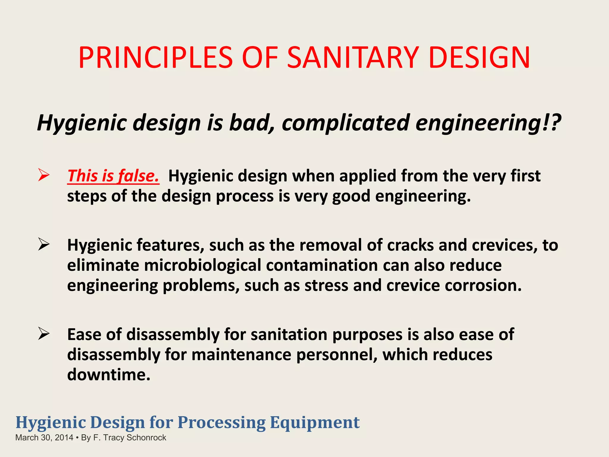 Sanitary Design An Introduction to Standards of Design Excellence ...