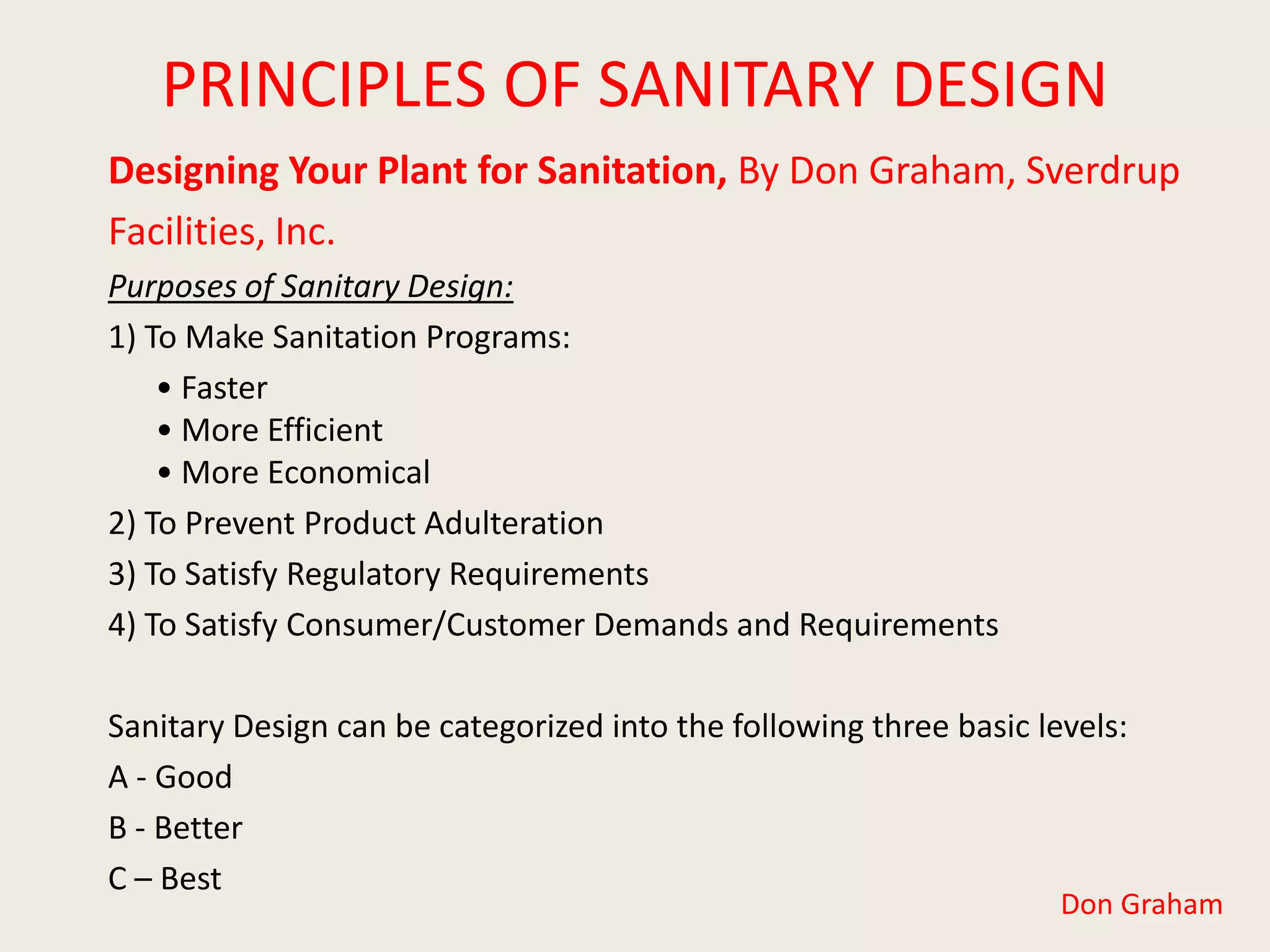 Sanitary Design An Introduction to Standards of Design Excellence ...