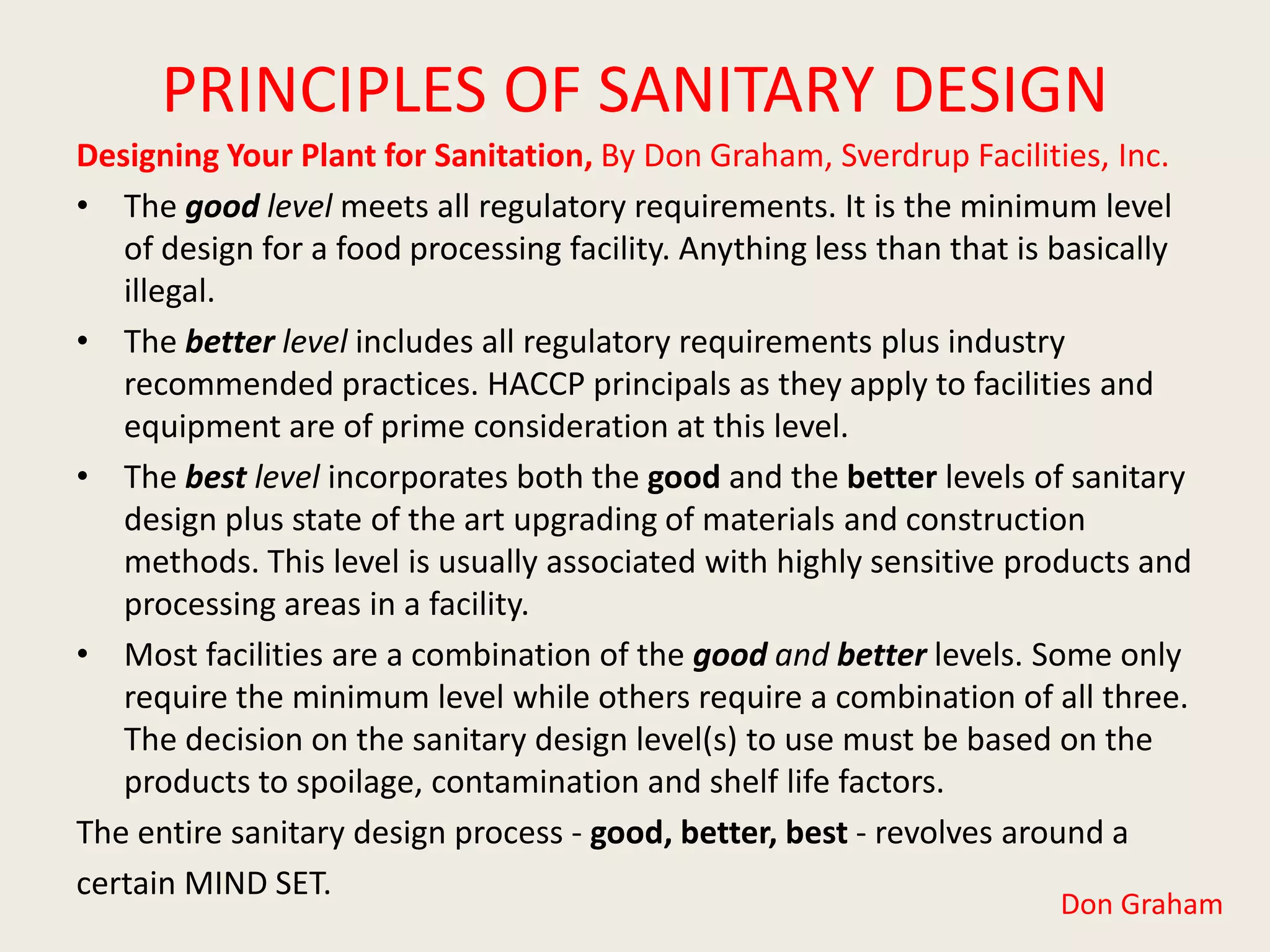 Sanitary Design An Introduction to Standards of Design Excellence ...