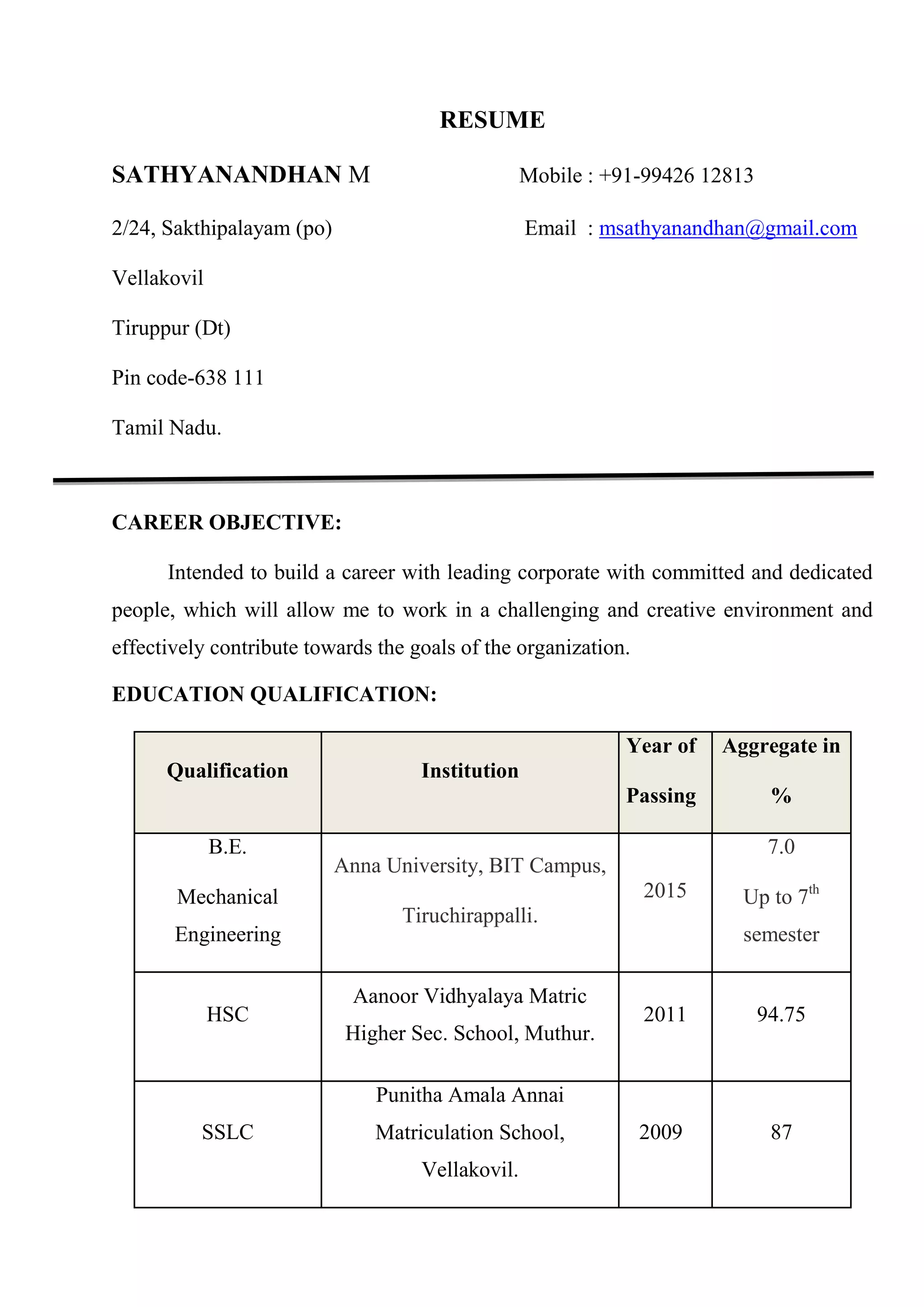 Sathya resume | PDF