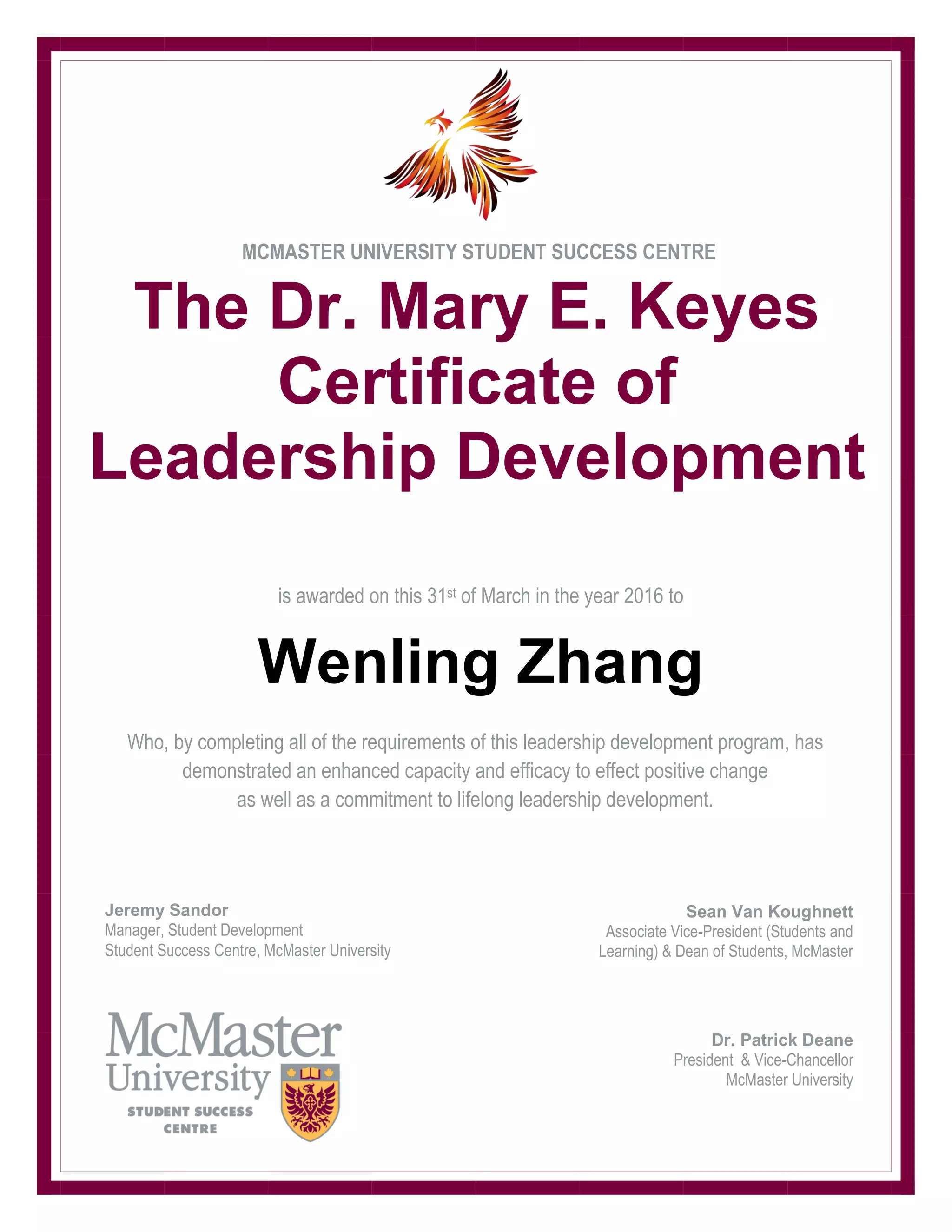 Certificate - Wenling Zhang | PDF