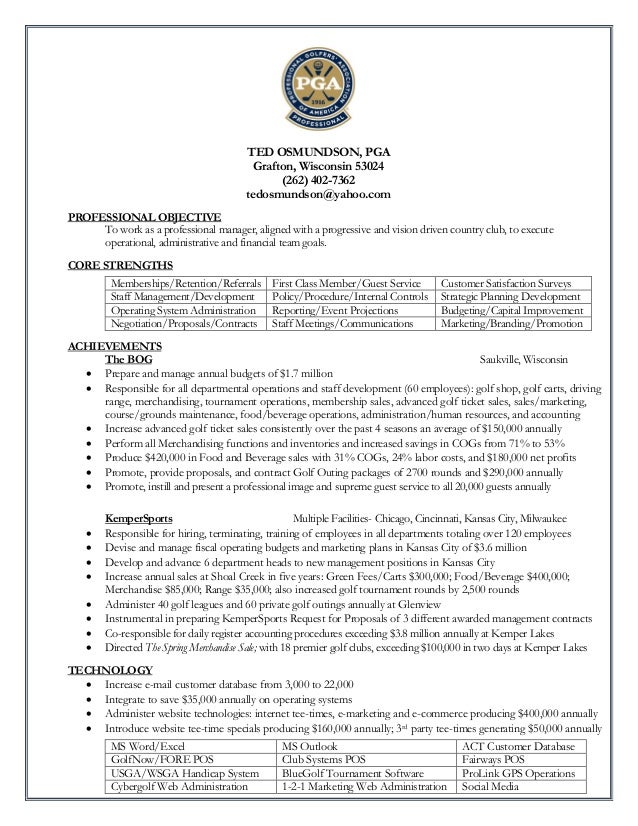 Pga Professional Resume