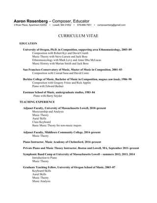AaronRosenberg-CV3May2015 | PDF | World/International Music | Music