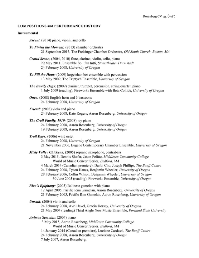 AaronRosenberg-CV3May2015 | PDF | World/International Music | Music