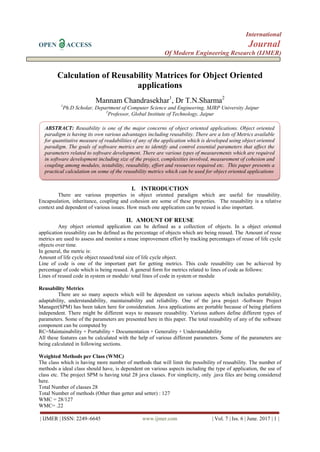 Calculation of Reusability Matrices for Object Oriented applications | PDF