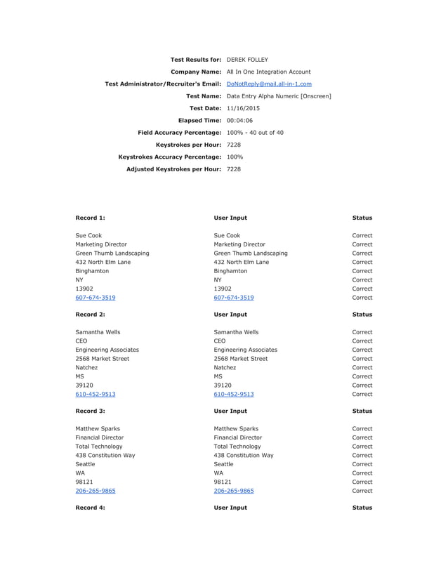 DATA ENTRY ALPHATest Results | PDF