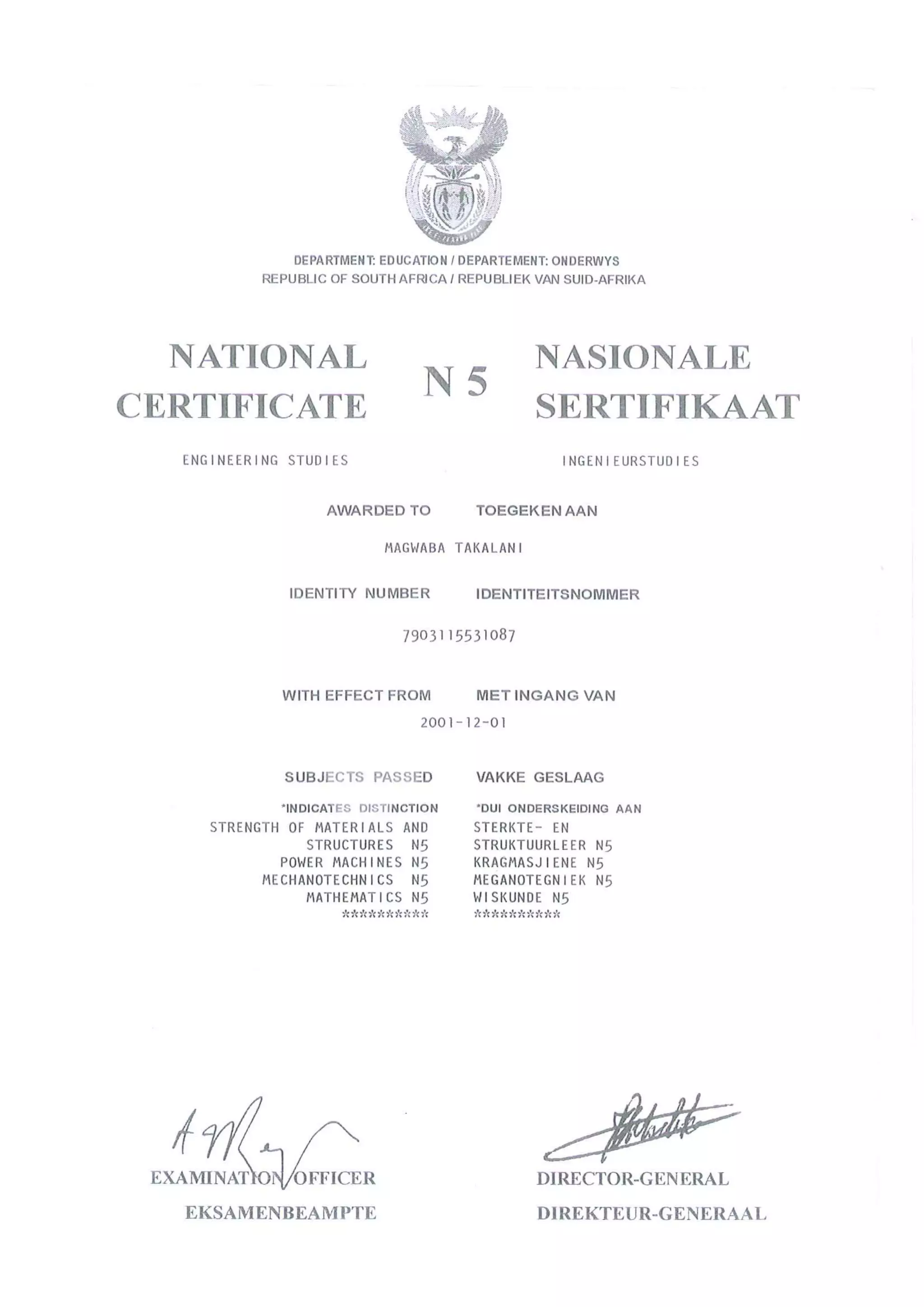 N2,N3,N4,N5,N6,Trade test,First aid level 1,ID book,Induction ...