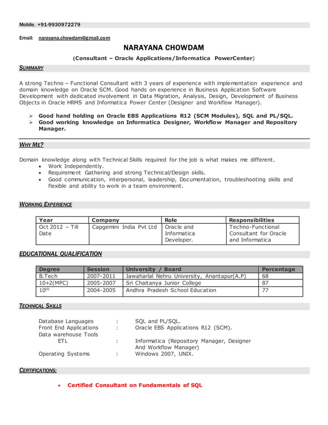 Narayana_Chowdam | DOCX | Databases | Computer Software and Applications