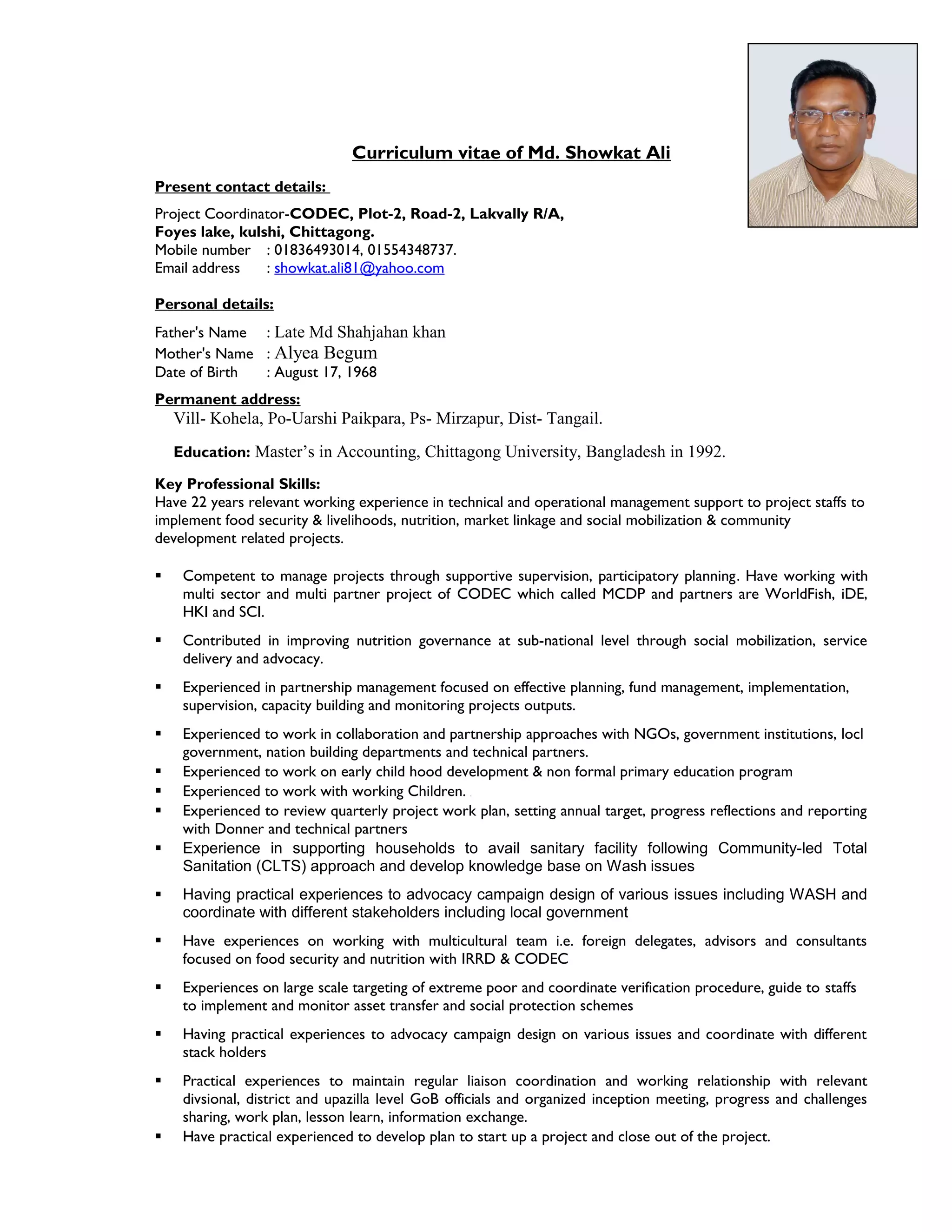 CV of Showkat Ali | DOC