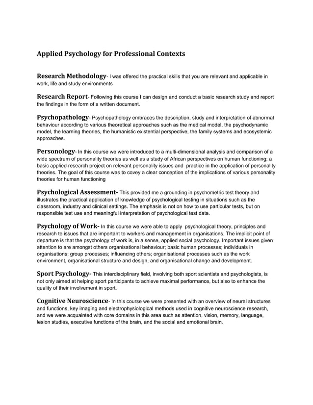 Applied Psychology for Professional Contexts | DOC | Education