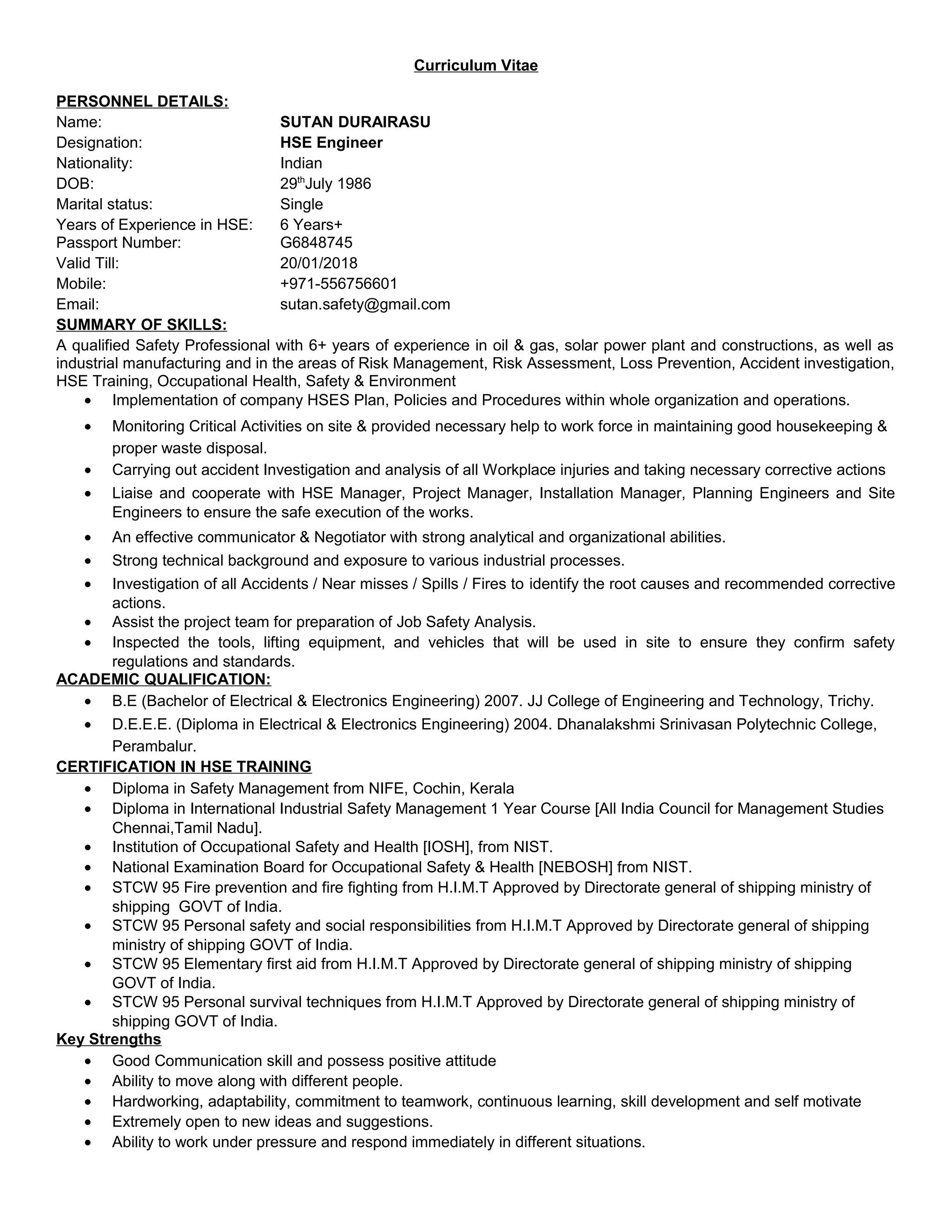 HSE Engineer - sutan d | PDF