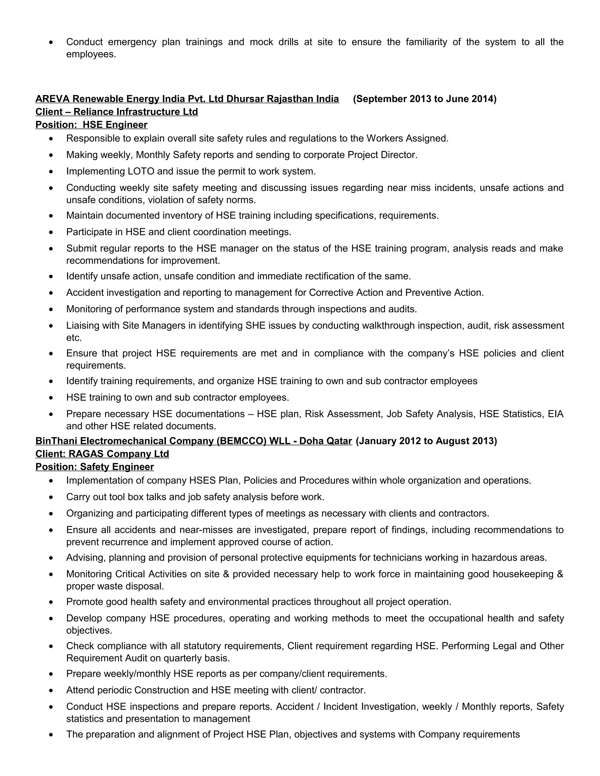 HSE Engineer - sutan d | DOC