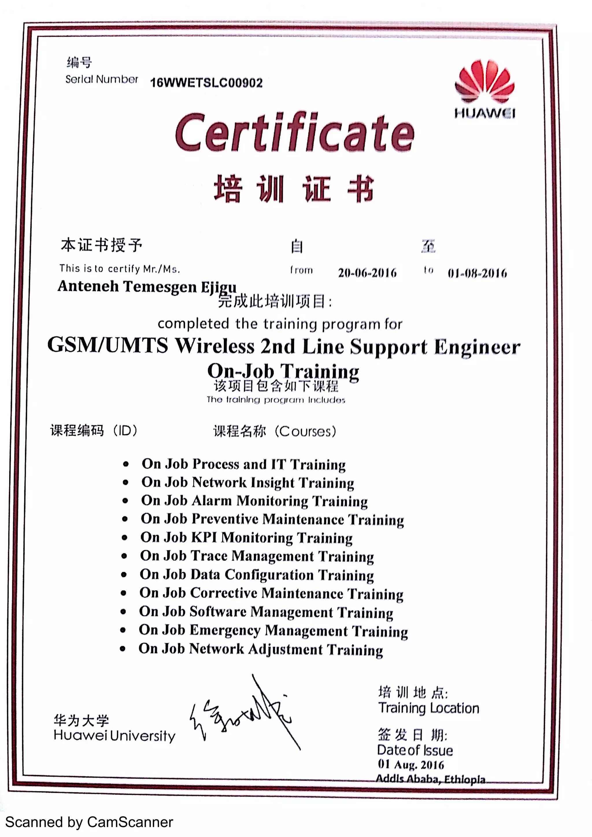 Network (GSM,UMTS&CDMAT) Training Certificate | PDF