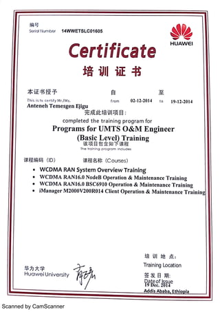 Network (GSM,UMTS&CDMAT) Training Certificate | PDF