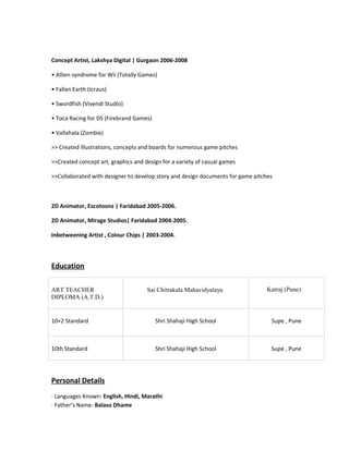 Laxman Dhame_Resume_2015 | PDF | Painting | Arts and Crafts