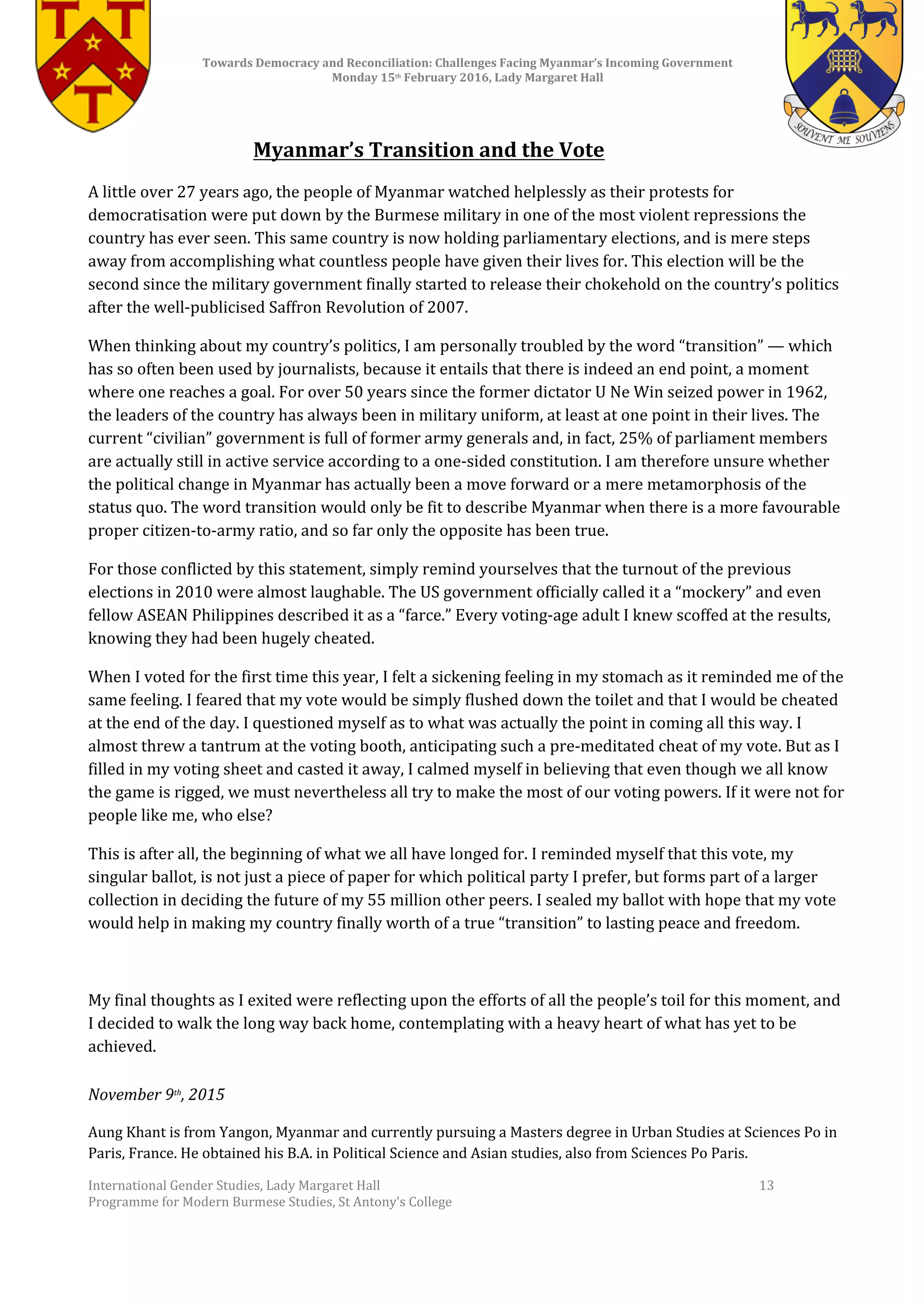 Myanmar's Transition and the Vote | PDF