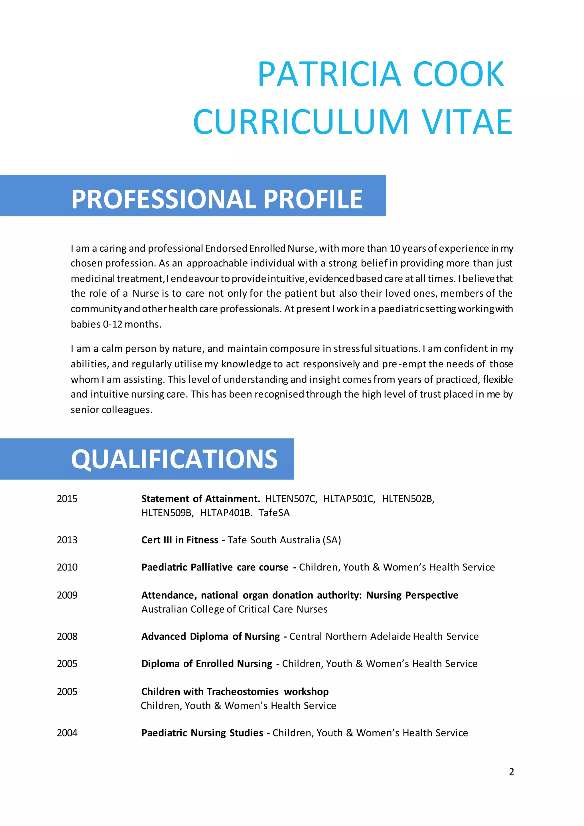 Curriculum Vitae Patricia Cook 1 | PDF