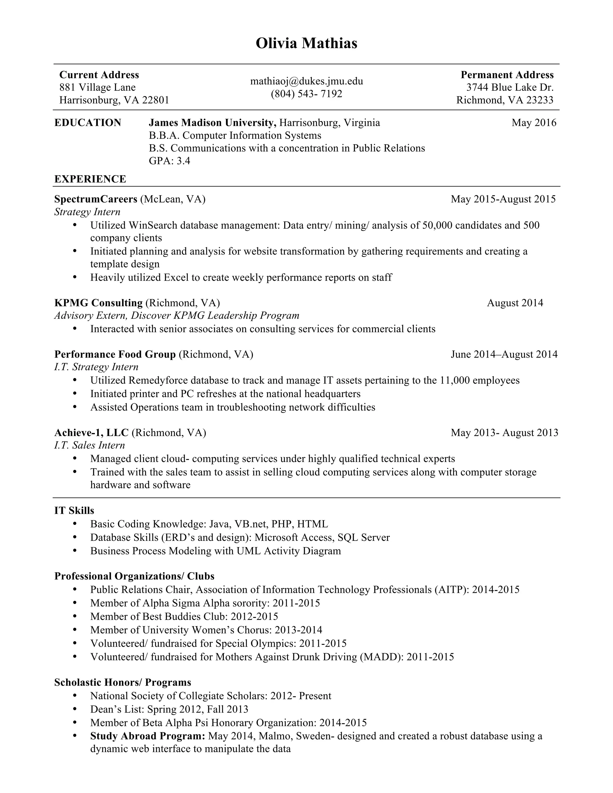 Olivia Mathias Resume | PDF