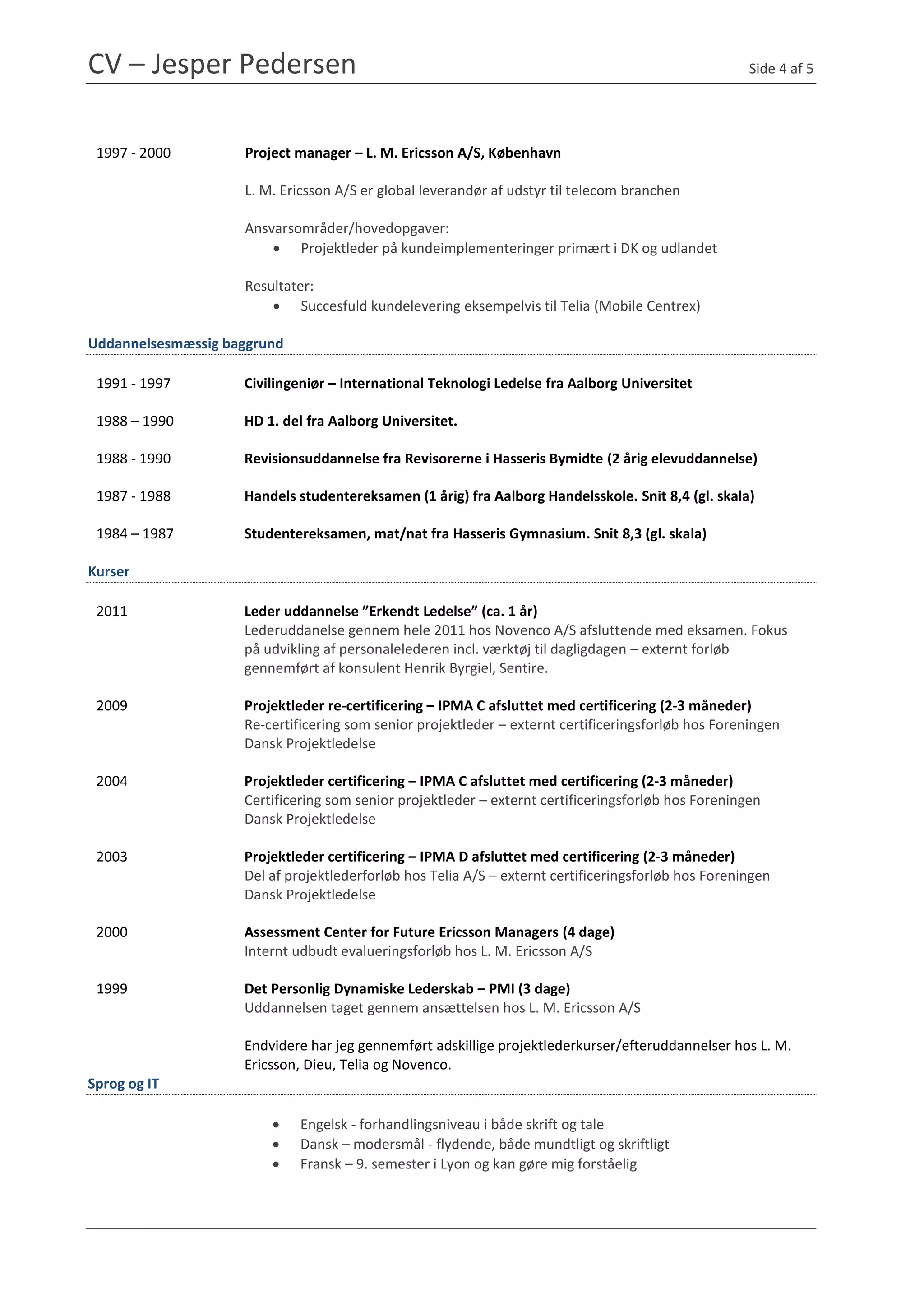 CV - Jesper Pedersen_DK_201607 | PDF
