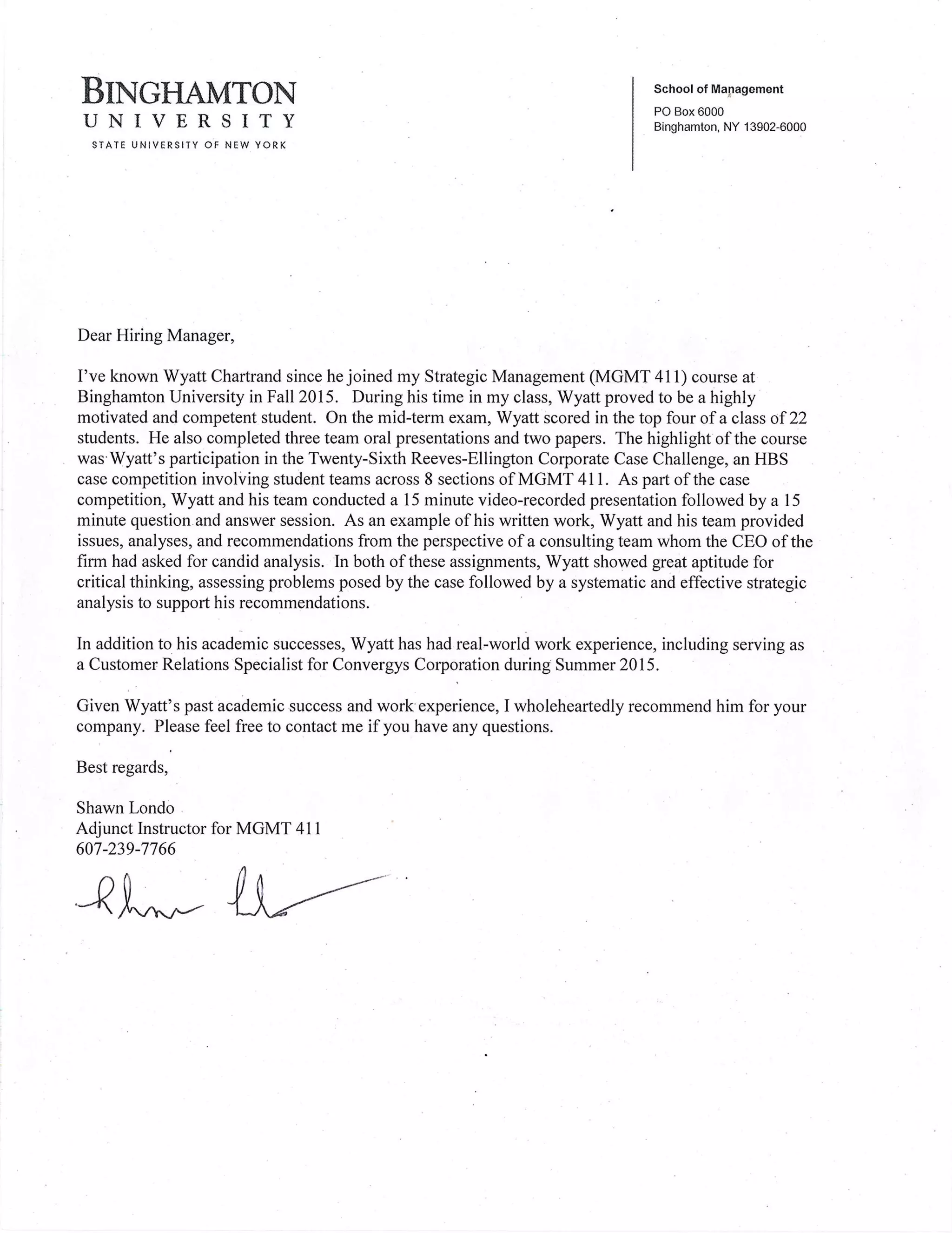 Professor Shawn Londo Reference Letter_WC | PDF