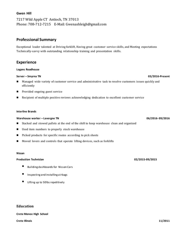 Gwen Hill Resume 2016 | DOCX | Business | Business and Finance