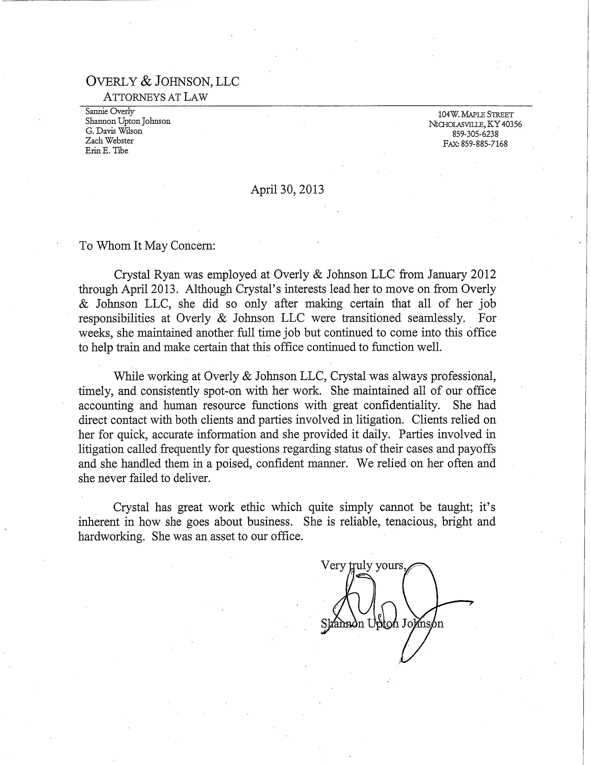 Letter of Rec. Crystal (O&J) | PDF