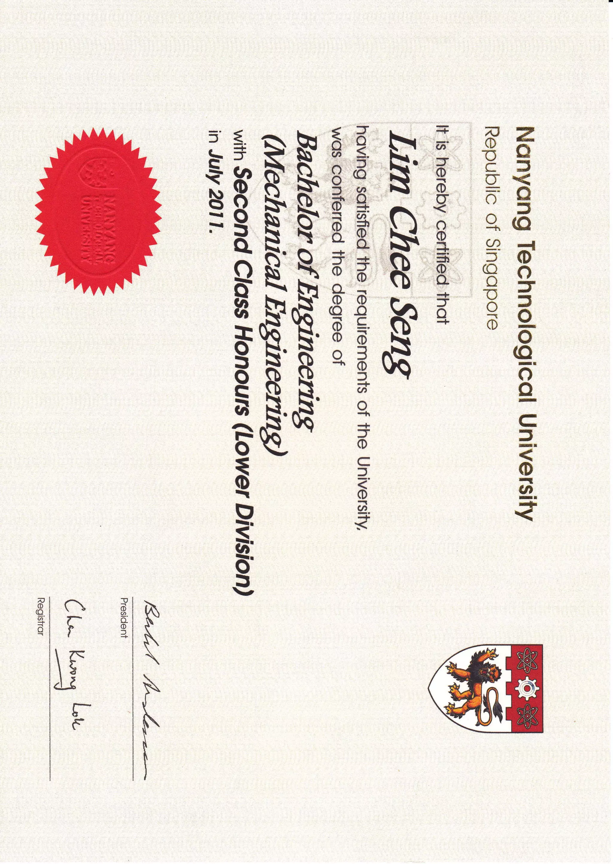 NTU - Degree cert | PDF