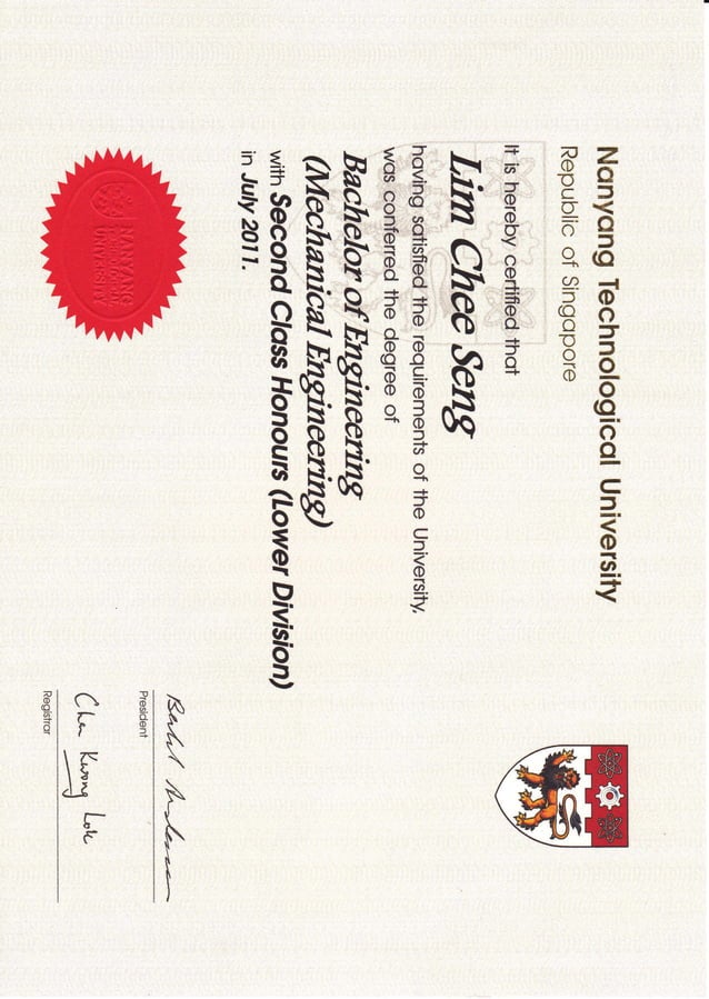 NTU - Degree cert | PDF