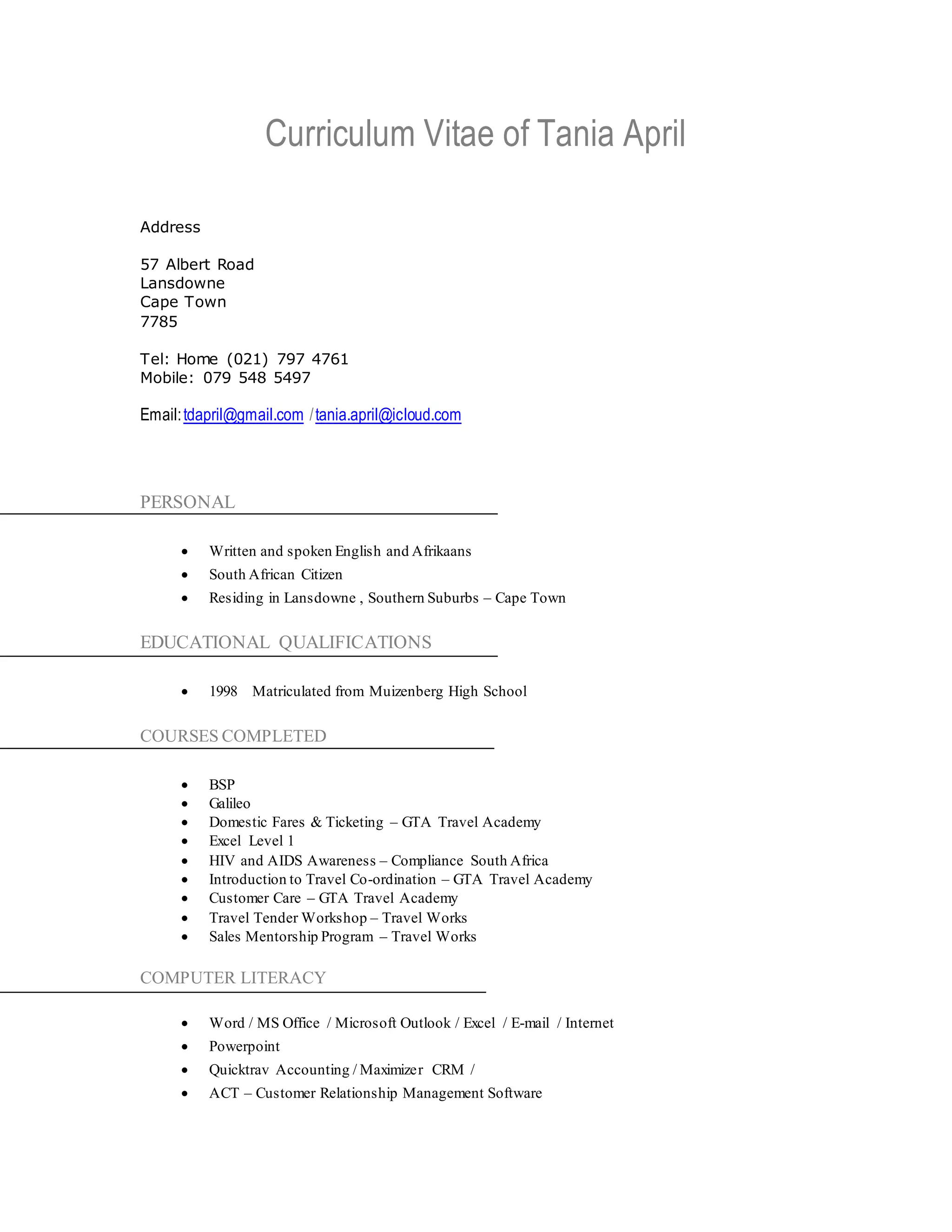 CV of TANIA APRIL | PDF