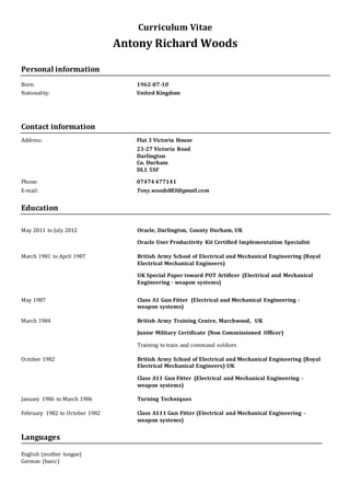 Tony Woods CV April 2016 | DOCX | Business Administration | Business
