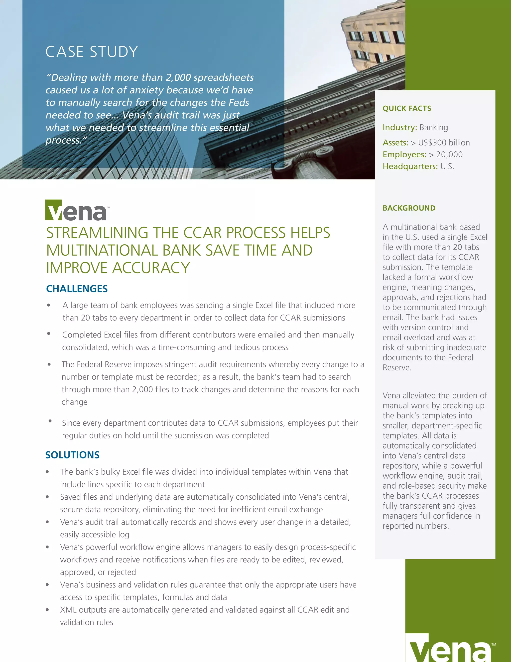 Vena - Client Use Case - CCAR | PDF