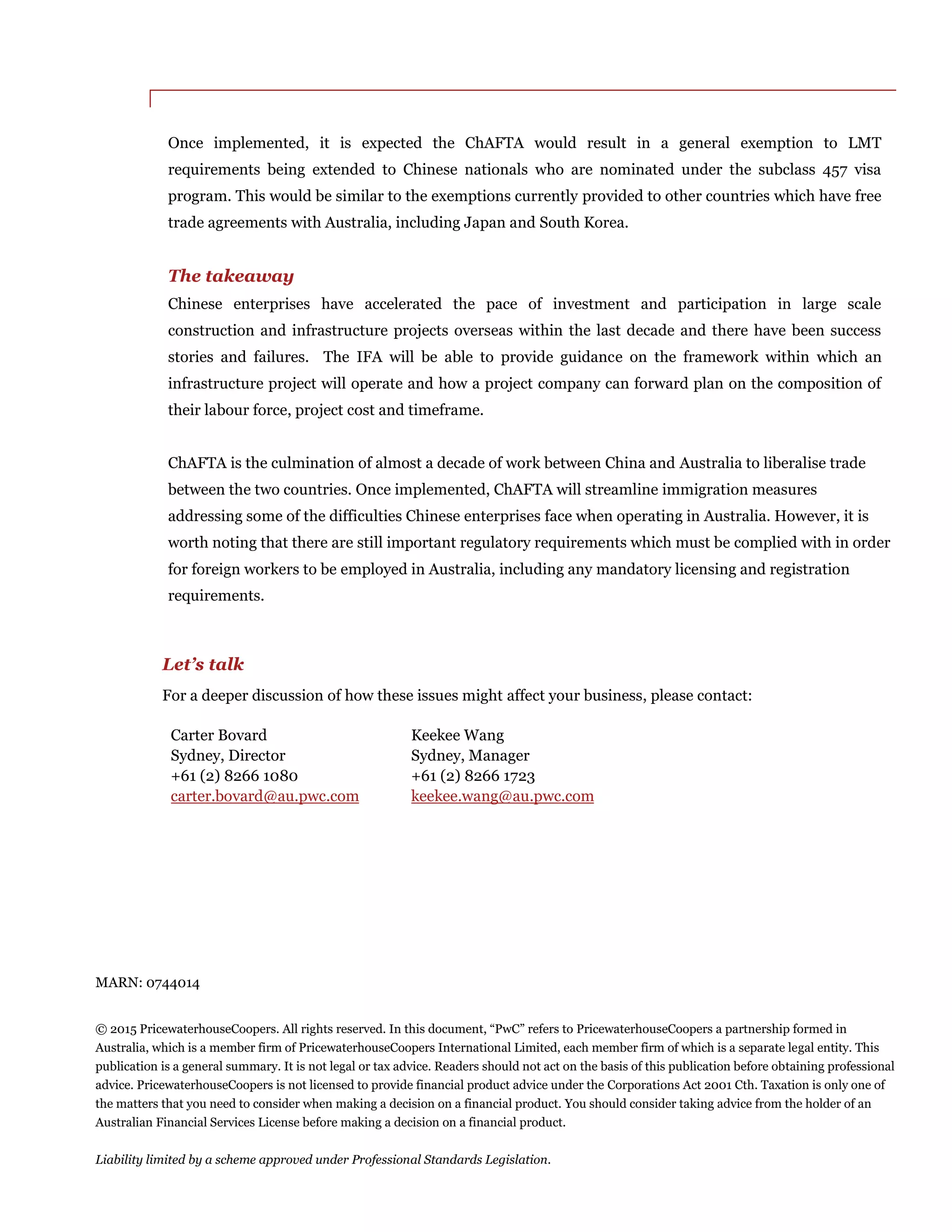 ChAFTA immigration | PDF