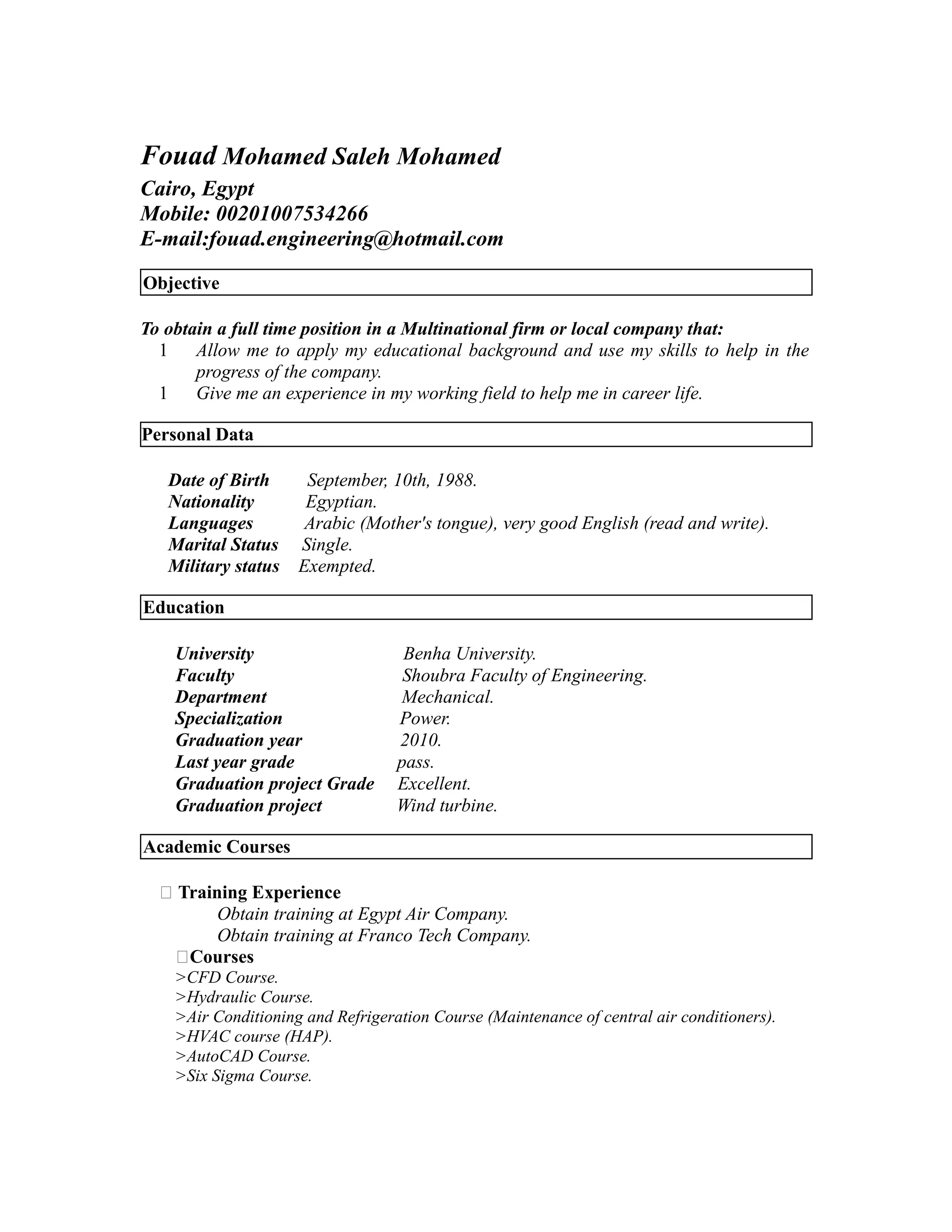 FOUAD's CV. | PDF