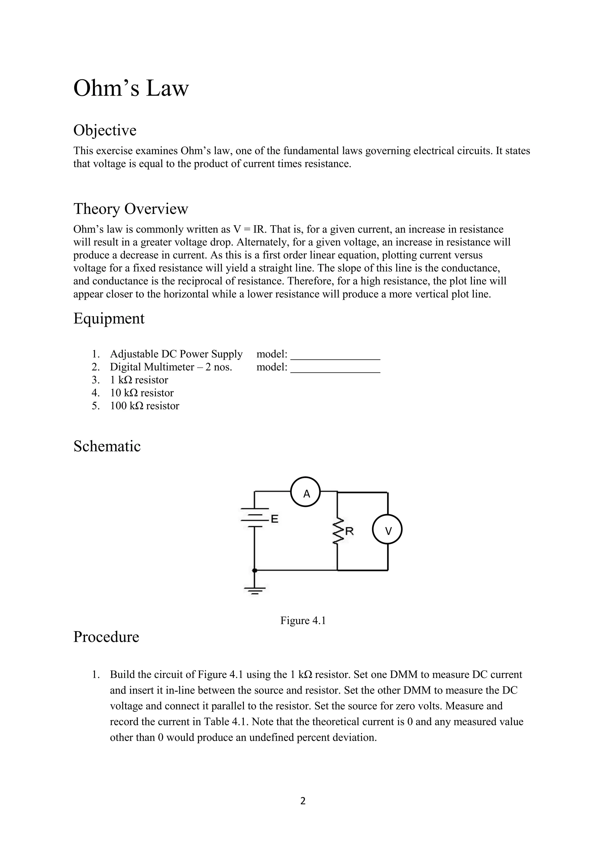 Laboratory Manual - Ohm's Law | PDF
