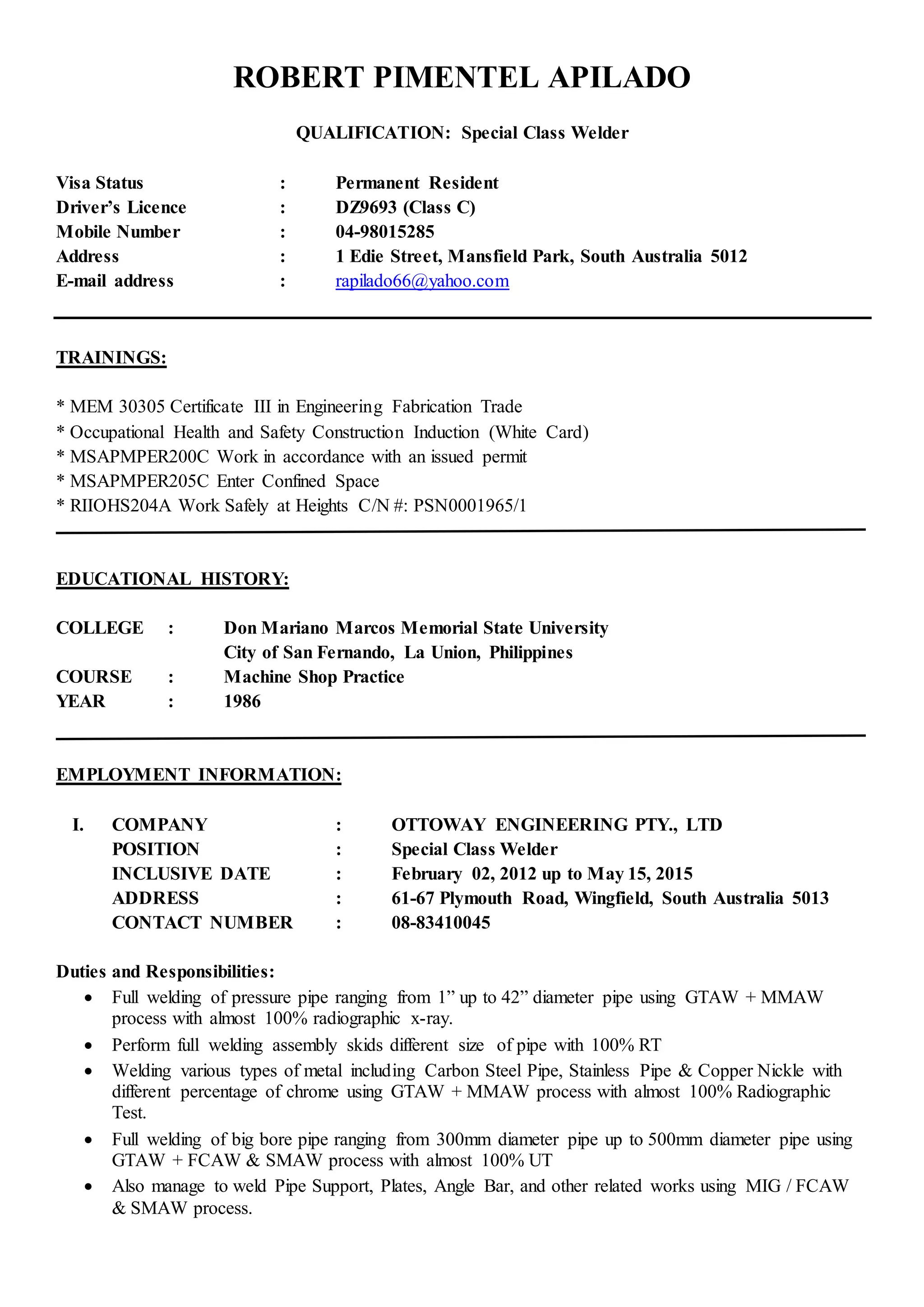 Robert Apilado updated resume | DOCX