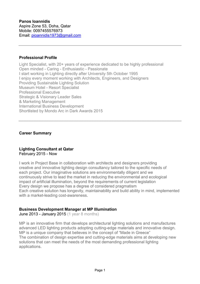 CV Panos Ioannidis - Qatar | PDF