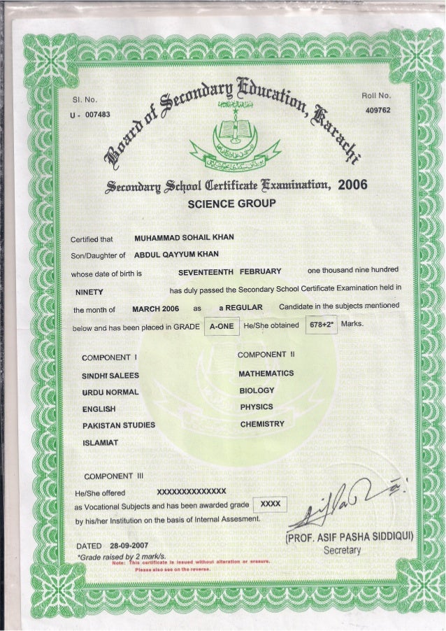 Matric Certificate Matric Certificate