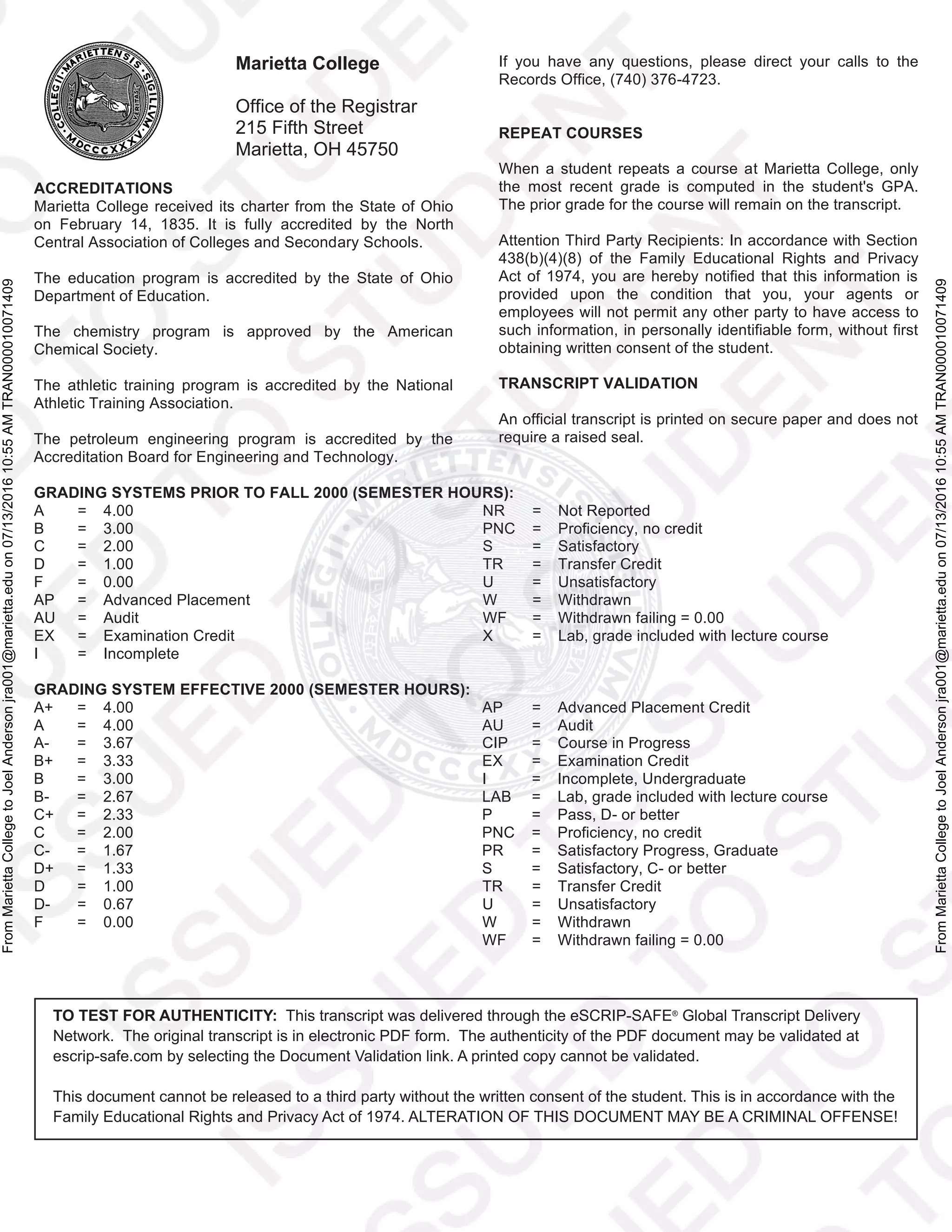 Official Transcript - Joel Anderson | PDF | Undergraduate Education ...