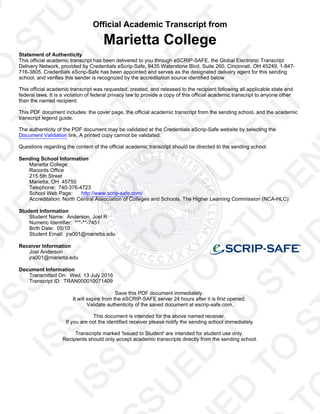 Official Transcript - Joel Anderson | PDF