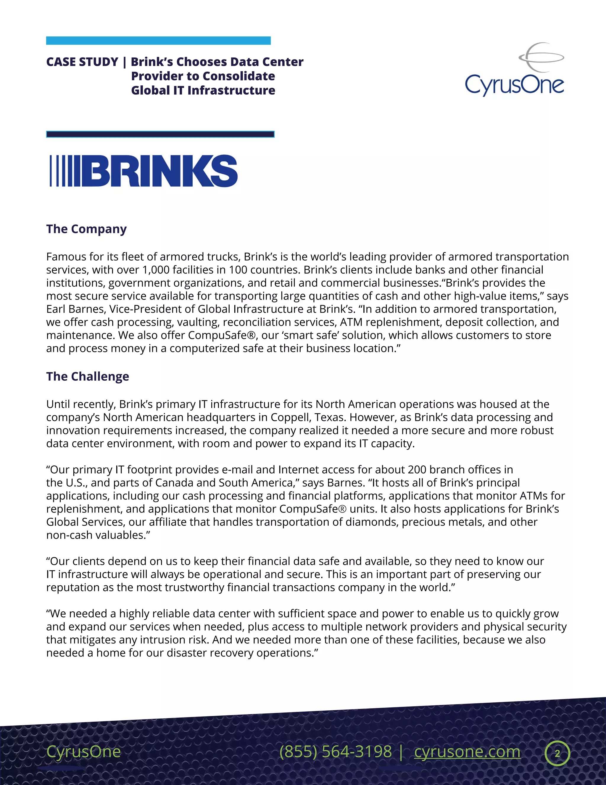 CyrusOne Case Study - Brinks | PDF