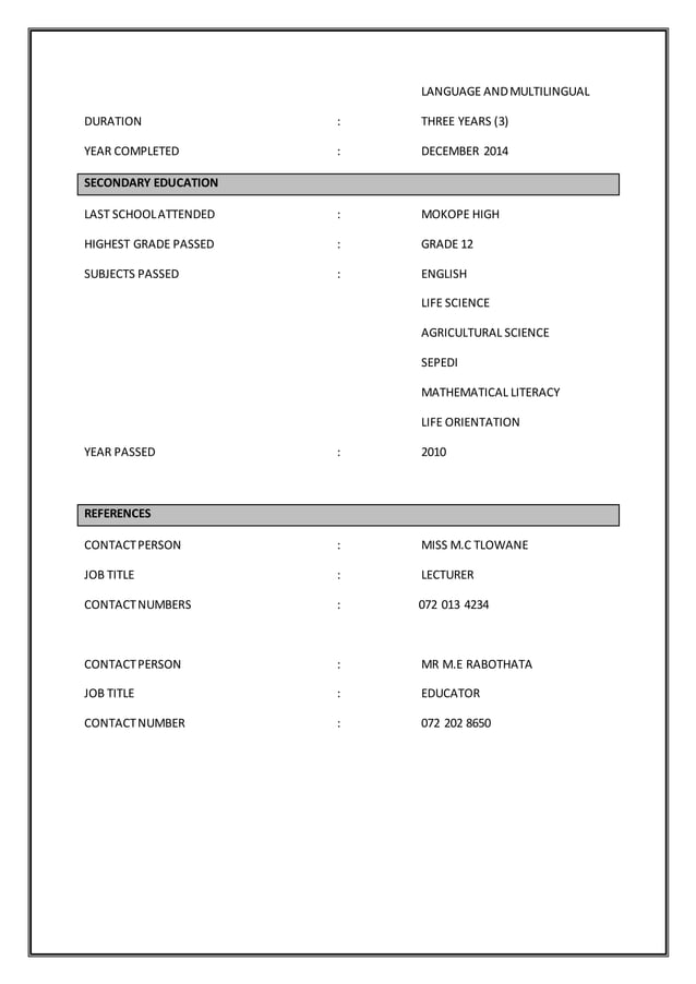MAHLATSE CV - LP | PDF
