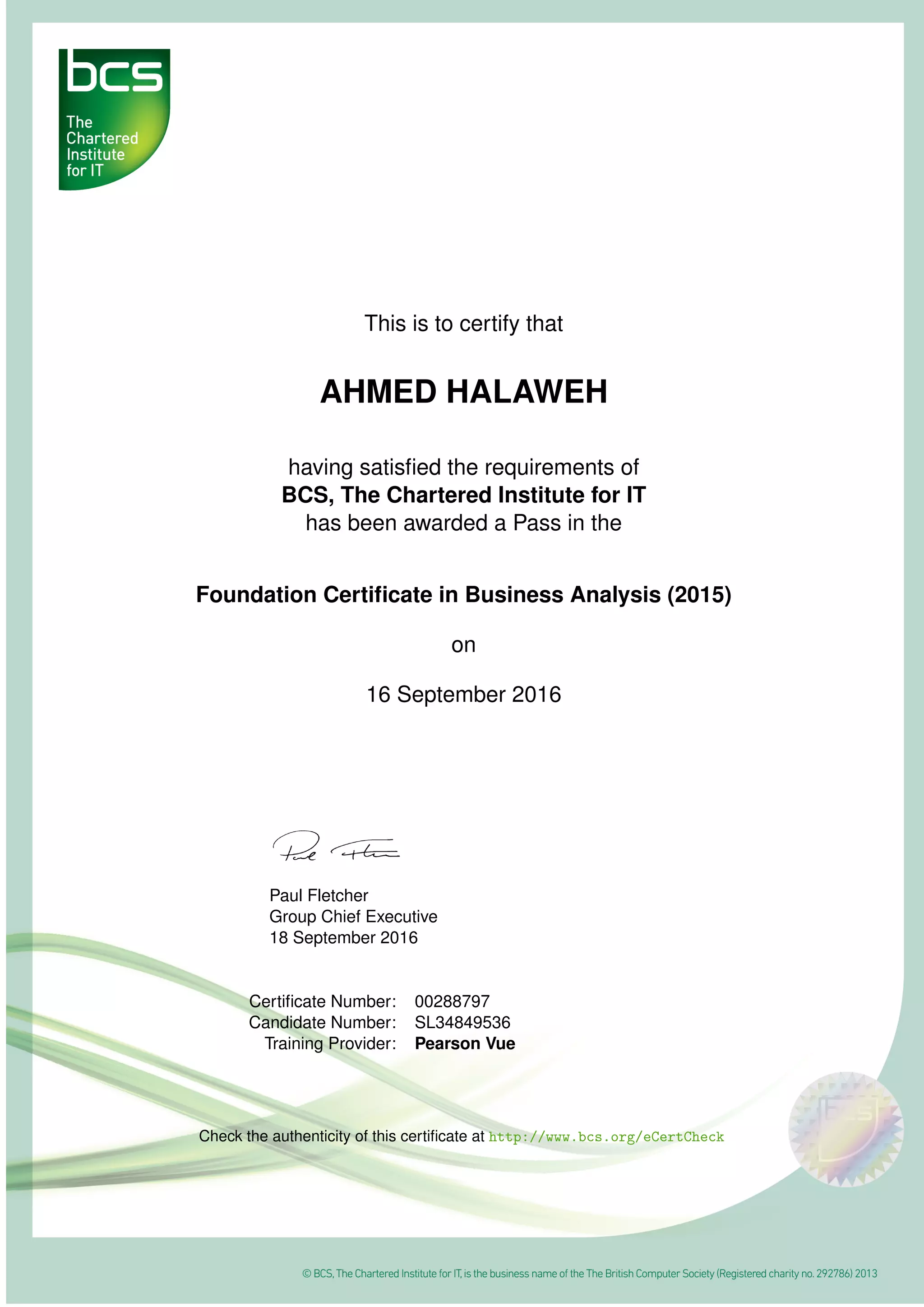 BCS Certificate - Ahmed Halaweh | PDF